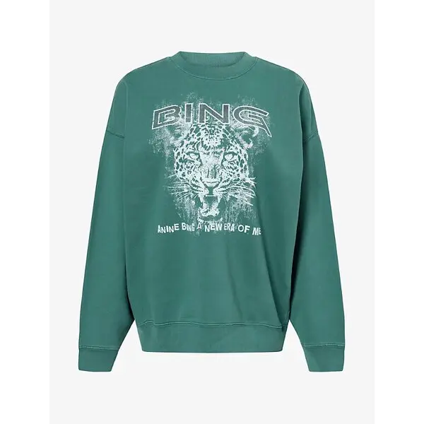 ANINE BING Miles Relaxed-fit Cotton-jersey Sweatshirt - Green