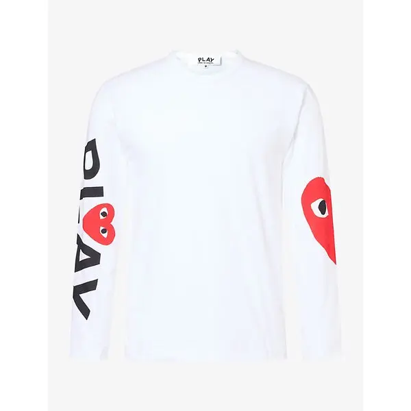 Play Comme Des Garcon Heart-logo Print Long-sleeve Cotton T-shirt Xxl - White