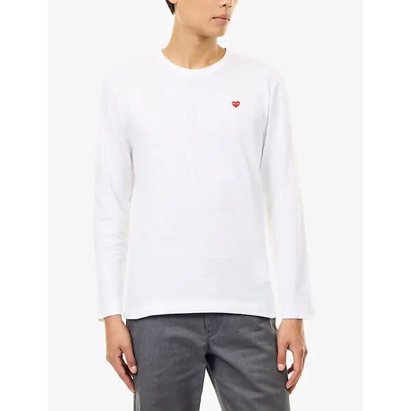 Play Comme Des Garcon Heart Motif-logo Long-sleeve Cotton T-shirt - White