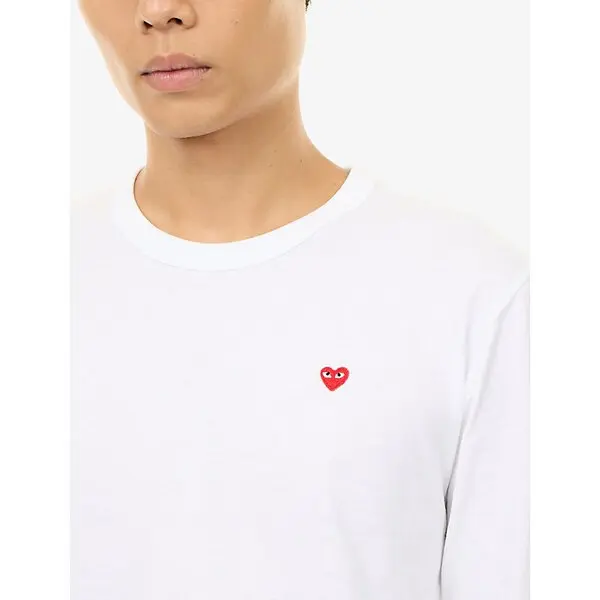 Play Comme Des Garcon Heart Motif-logo Long-sleeve Cotton T-shirt - White