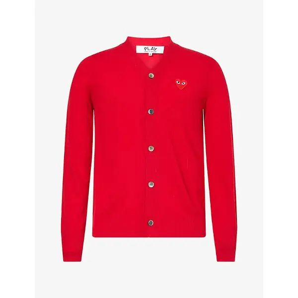 Play Comme Des Garcon Heart Motif-logo Wool Cardigan Xxl - Red