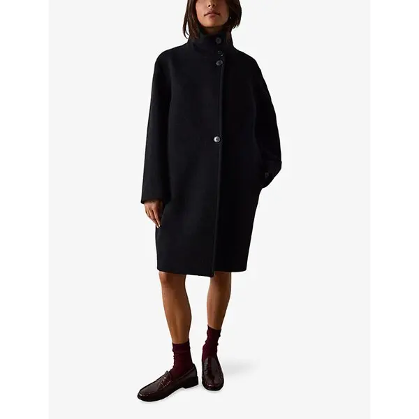 Whistles Funnel-neck Cocoon-fit Wool-blend Coat