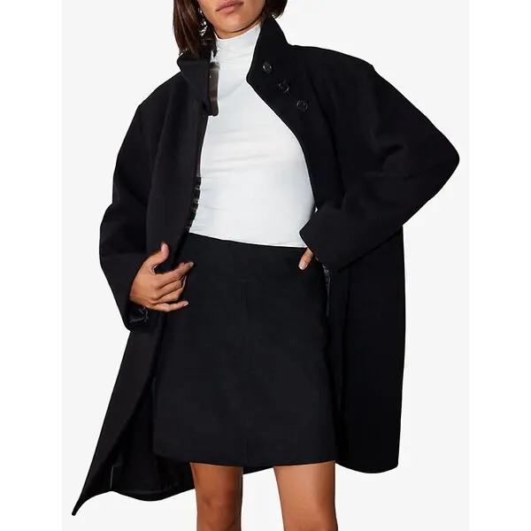 Whistles Funnel-neck Cocoon-fit Wool-blend Coat