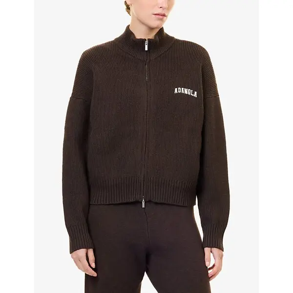 ADANOLA Varsity Zip-up Funnel-neck Knit Sweatshirt