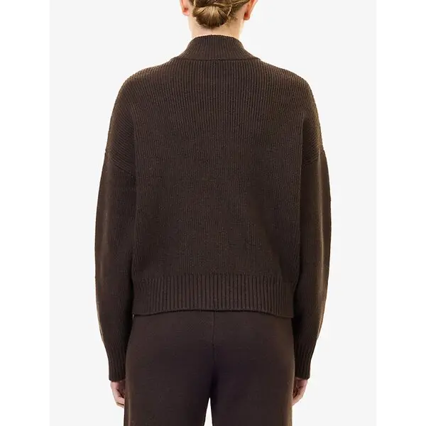 ADANOLA Varsity Zip-up Funnel-neck Knit Sweatshirt