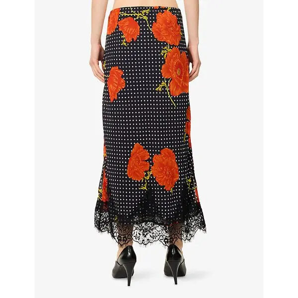 NEVER FULLY DRESSED Poppy Lace-trim Mesh Midi Skirt