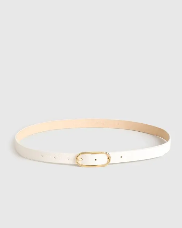 Quince Cleo European Leather Oval Skinny Belt - Bone