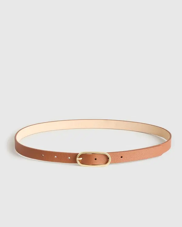 Quince Cleo European Leather Oval Skinny Belt - Nutmeg