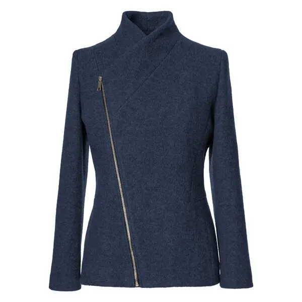 JANA COSHÈ Wool Jacket With Asymmetric Zip – Handmade From Italian Virgin Wool