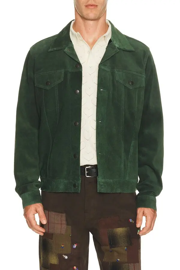 VOWELS Suede Trucker Jacket - Green