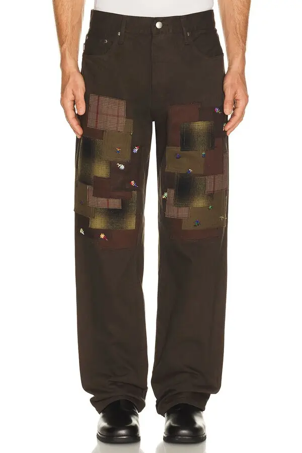 VOWELS Straight Denim Jeans In Brown