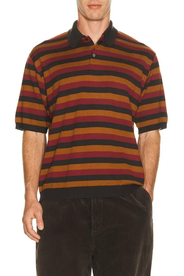 VOWELS Long Sleeve Knitted Stripe Polo