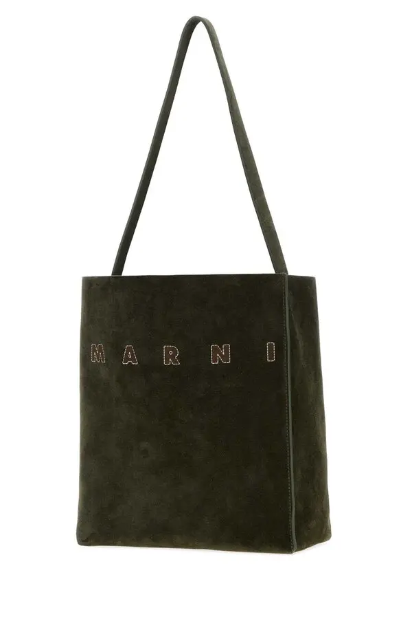 Marni Bottle Suede Small Museo Shoulder Bag - Green