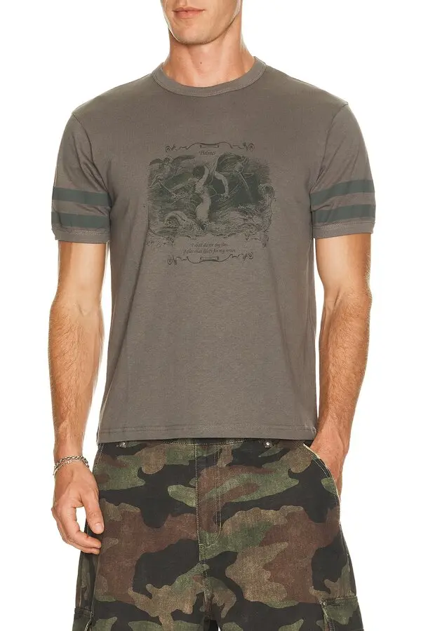 PALMES Mermaid Ringer Tee Shirt In Grey
