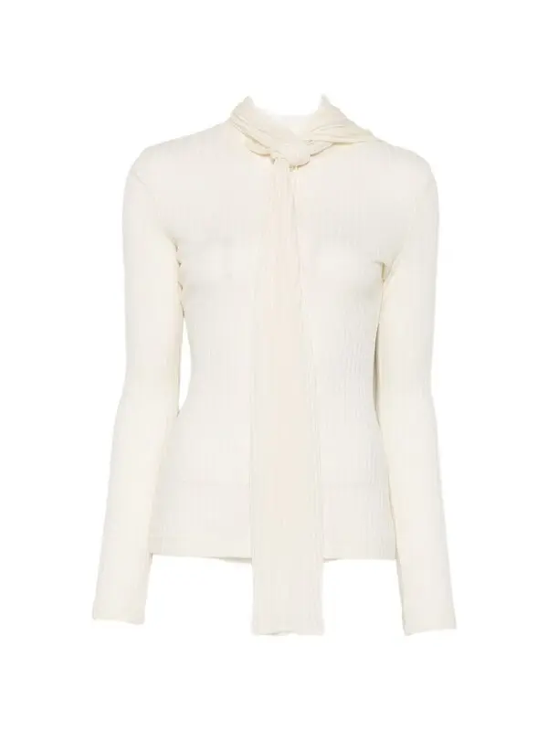 TOTEME Ribbed Bow Blouse - Beige