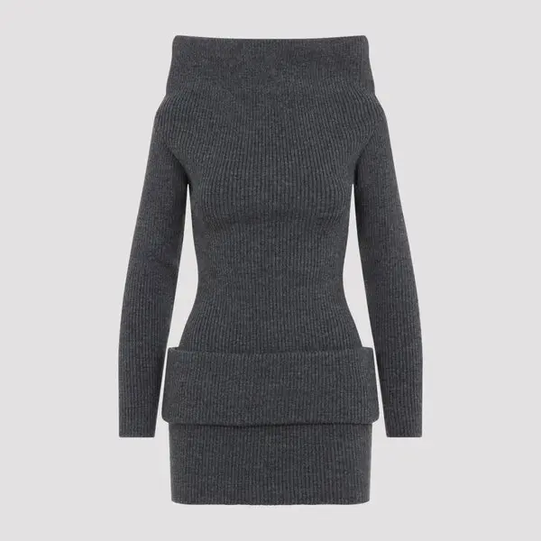 JEAN PAUL GAULTIER Wool Mini Dress With Leather Tag Details - Grey