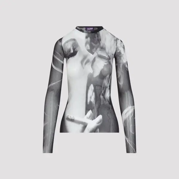 JEAN PAUL GAULTIER Mesh Long Sleeve Top Printed "smoking Women
