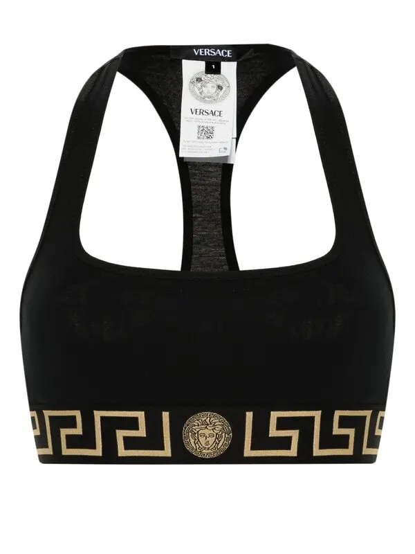 Versace Stretch Round Neck Top With Central Medusa Motif In Mini Size