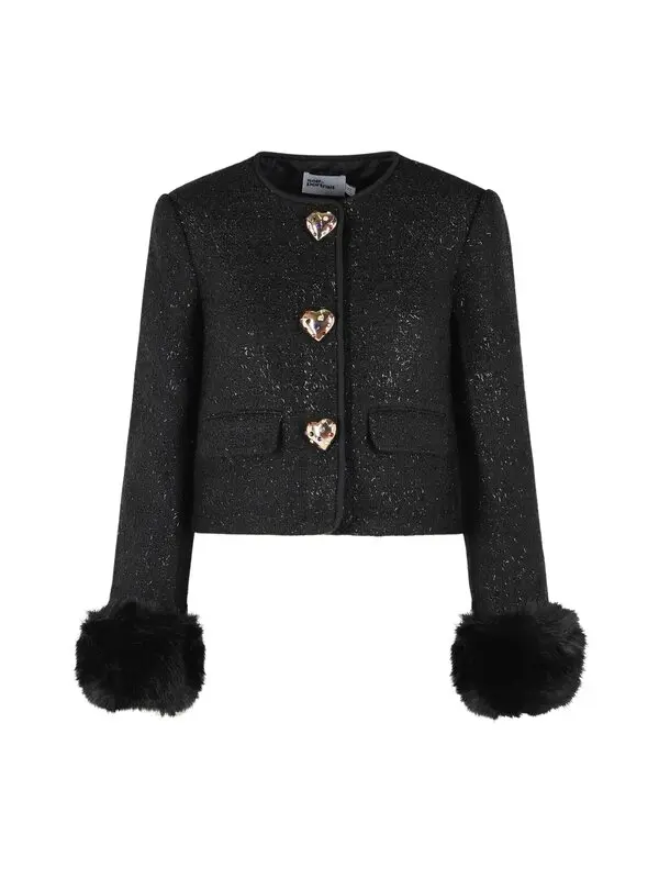 SELF-PORTRAIT Embellished Tweed Cropped Jacket With Faux Fur Cuffs