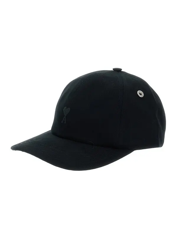 AMI Paris Embroidered Heart Motif Adjustable Strap Baseball Cap - Black
