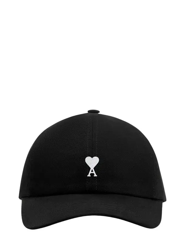 AMI Paris Embroidered Heart Motif Adjustable Strap Baseball Cap - Black