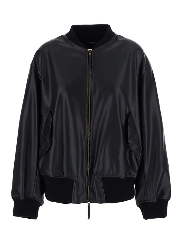 LEPLAIN Eco-leather Bomber Jacket With Elasticized Hems