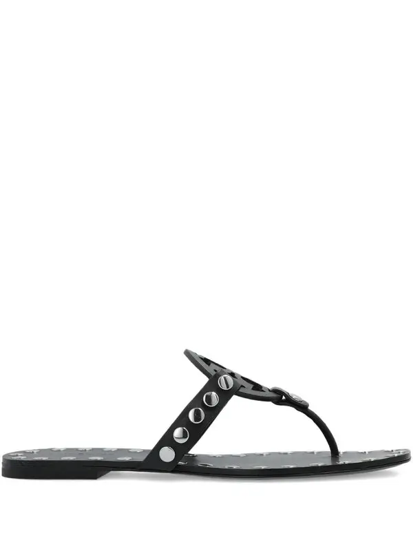 Tory Burch Studded Miller Leather Flat Sandals - Black