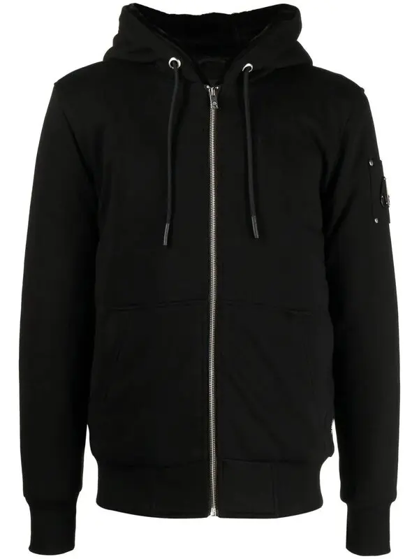 Moose Knuckles Hooded Cotton Sweatshirt With Faux Fur Lined Removable Liner, Drawcord And Gunmetal Logo - Nero