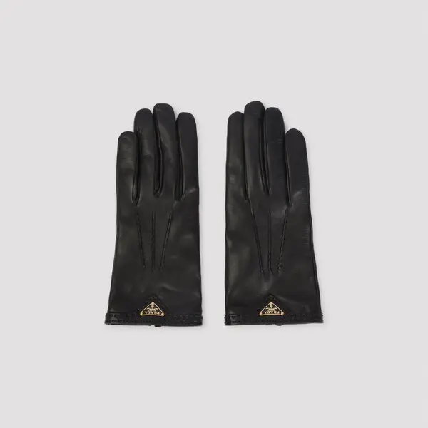Prada Leather Gloves With Logo Detail