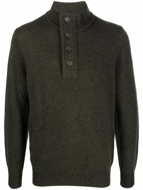 Barbour High Neck Ribbed Knit Sweater With Concealed Zip And Button Fastening