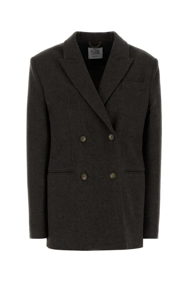 LE SULLY STUDIO Dark Stretch Wool Blend Blazer - Brown