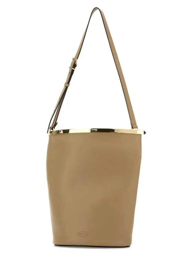 TOD'S Beige Leather Magenta Bucket Bag - Brown