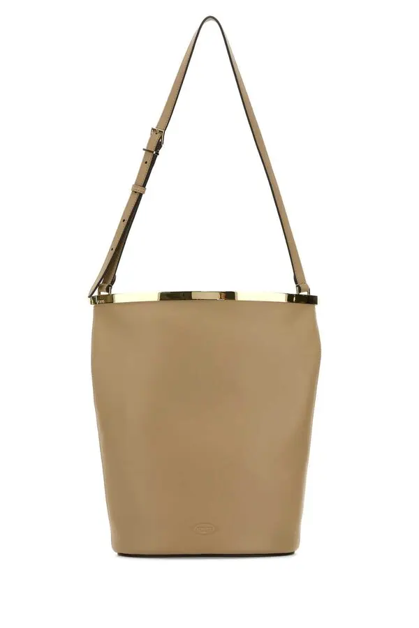 TOD'S Beige Leather Magenta Bucket Bag - Brown