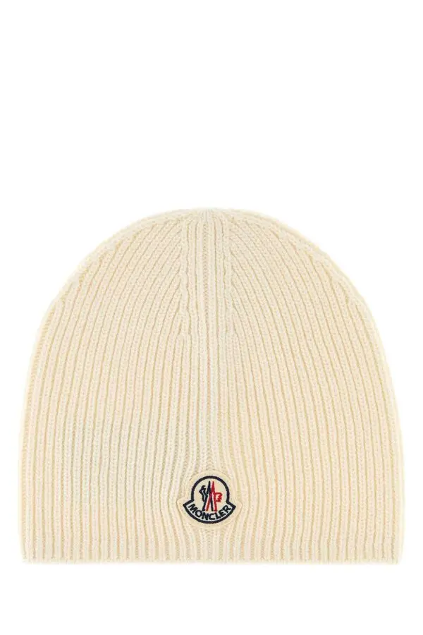 Moncler Ivory Wool Beanie Hat