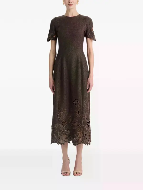 Oscar De La Renta Peony-cutout Herringbone Flared Midi Dress