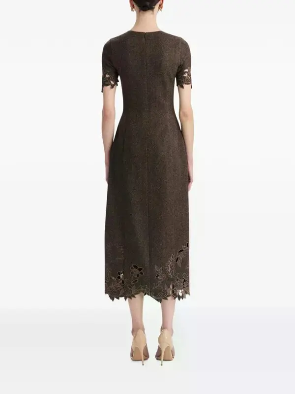 Oscar De La Renta Peony-cutout Herringbone Flared Midi Dress