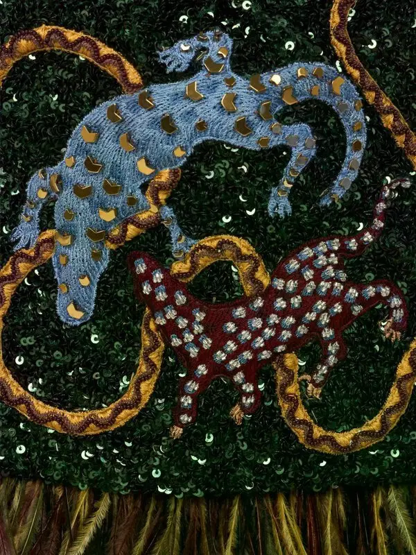 Etro Small Sequined Kalispera Bag With Feather And Animal Embroidery