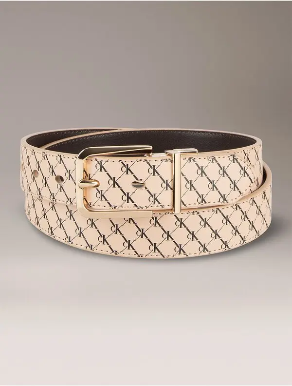 Calvin Klein Reversible Monogram Logo Belt - Light Beige
