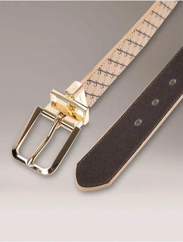 Calvin Klein Reversible Monogram Logo Belt - Light Beige