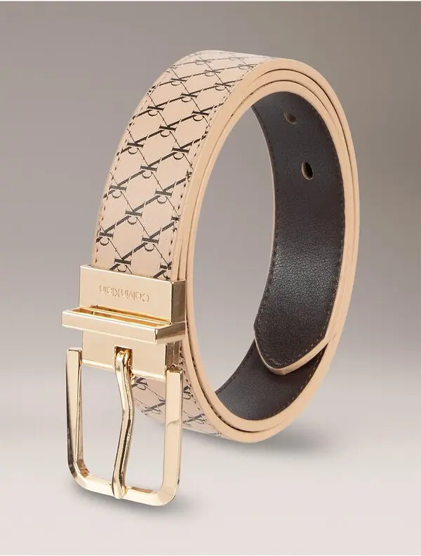 Calvin Klein Reversible Monogram Logo Belt - Light Beige
