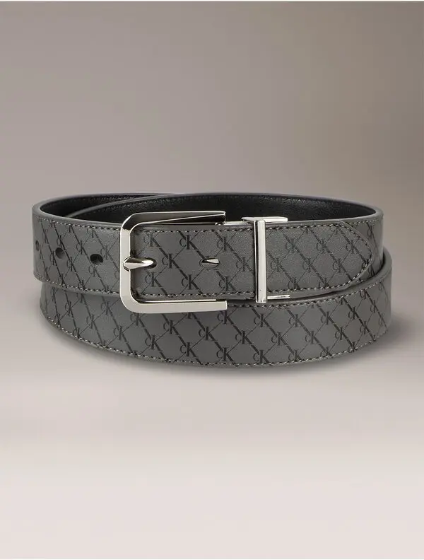 Calvin Klein Reversible Monogram Logo Belt - Silver