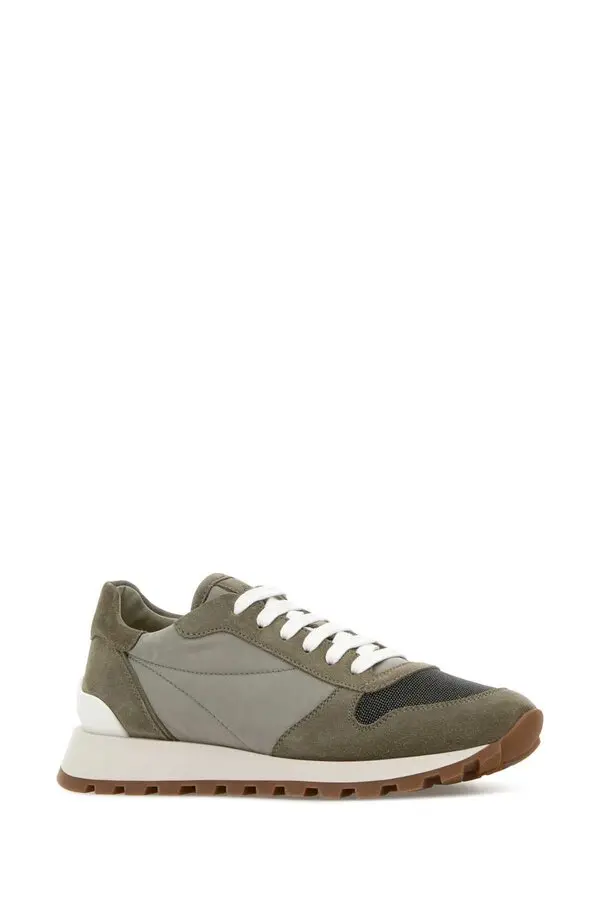 Brunello Cucinelli Dove Grey Suede And Fabric Sneakers