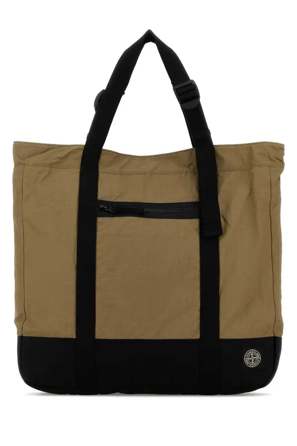 Stone Island Khaki Canvas Shopping Bag