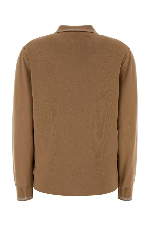 Miu Miu Camel Wool And Suede Cardigan - Brown