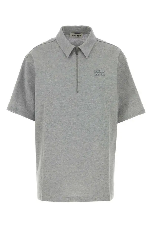 Miu Miu Grey Cotton Blend Oversize Polo Shirt