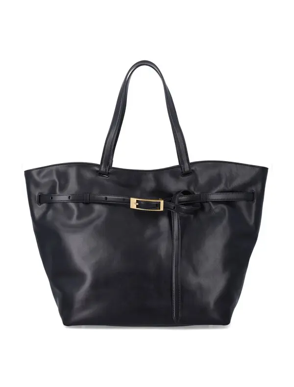 ANINE BING Large Leather Tote Bag With Buckle Detail - Nero