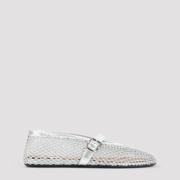 Alaïa Fishnet Ballerinas Leather Slip-on Flats - Metallic