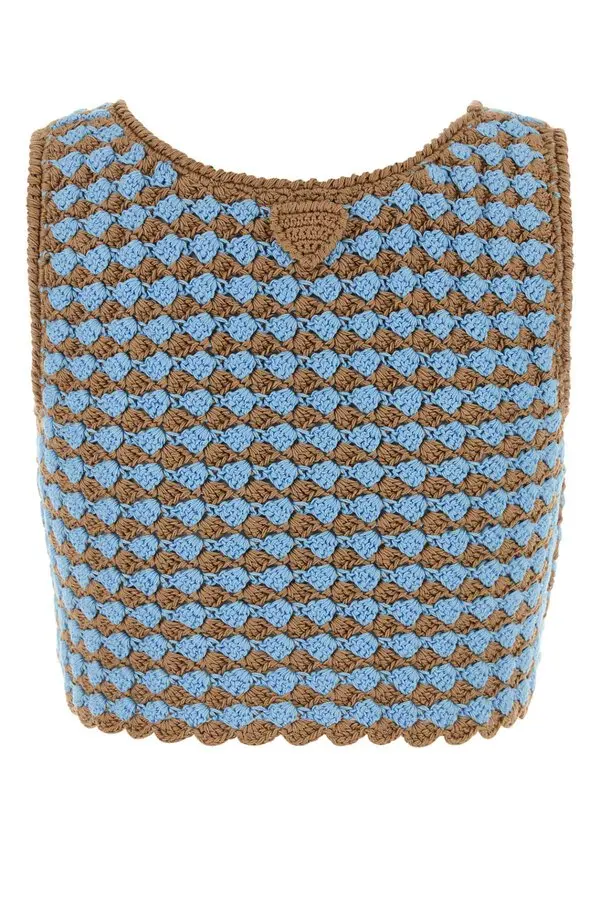 Prada Tow-tone Crochet Crop Top