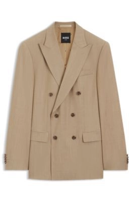 BOSS One Slim-fit Suit Jacket In Virgin Wool - Beige
