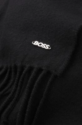 BOSS Woven Wool Scarf With Logo Rivet
